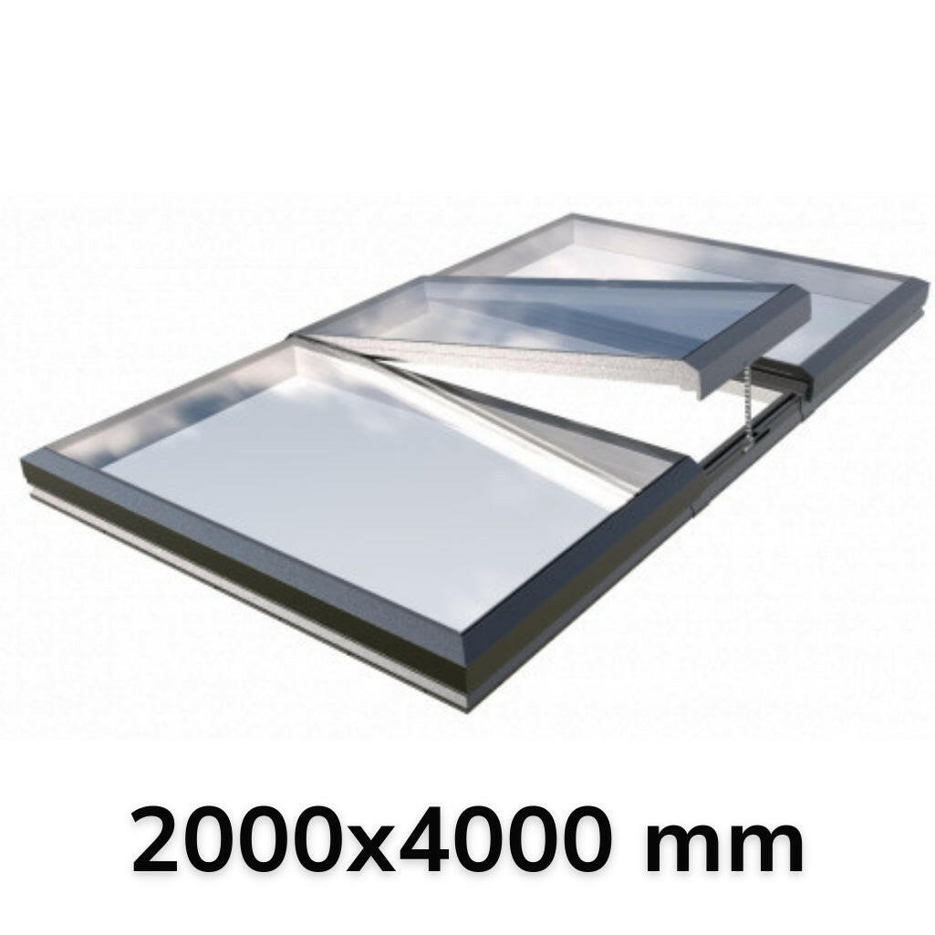 2000 x 4000 mm Electric Opening Glass Link Modular Skylight (2 Fixed 1 ...
