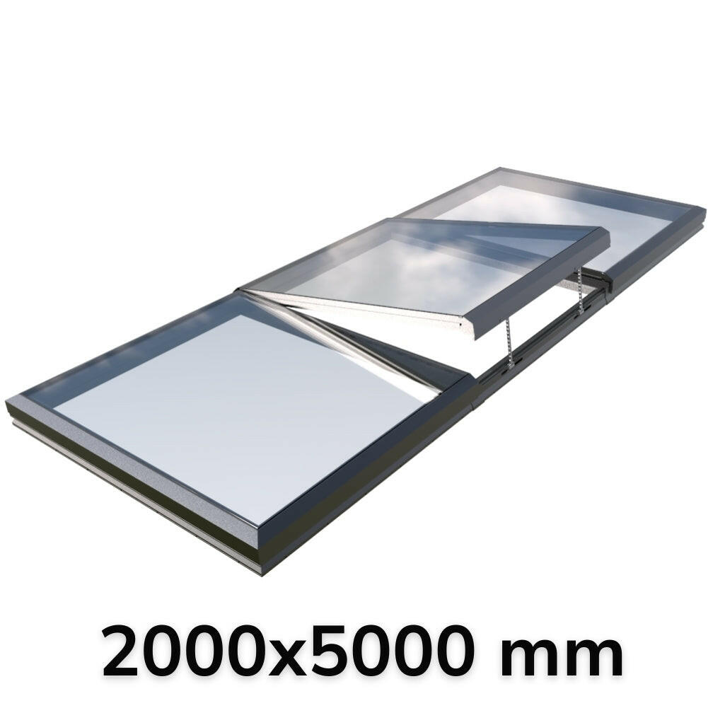 2000 x 5000 mm Electric Opening Glass Link Modular Skylight (2 Fixed 1 ...